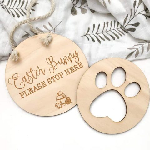 ONE.CHEW.THREE Easter Bunny Stop Here Sign & Paw Print Stencil Set ...